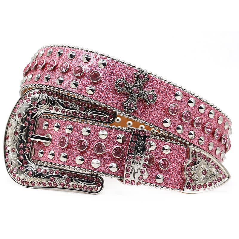 Stylish Gothic Cross Rhinestone Studded Leather Belt – FloralTrip