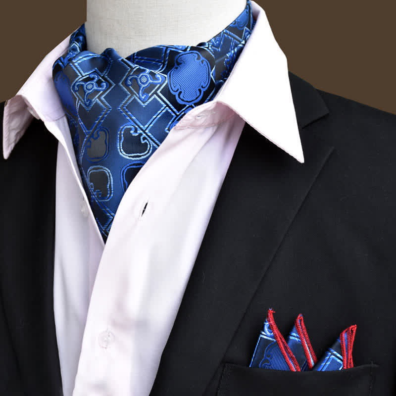 2Pcs DodgerBlue Luxury Floral Paisley Pocket Square and Cravat Set ...